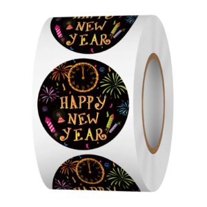 acetiamin 500 pcs happy new year stickers for kids and adults, 1.5 inches round new year labels roll, happy winter holiday stickers for greeting cards, gift boxes, party favors