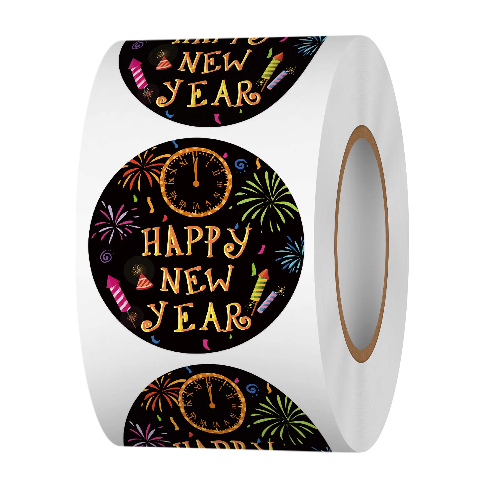 Acetiamin 500 Pcs Happy New Year Stickers for Kids and Adults, 1.5 Inches Round New Year Labels Roll, Happy Winter Holiday Stickers for Greeting Cards, Gift Boxes, Party Favors