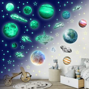 glow in the dark stars stickers for ceiling,planet kids wall stickers for boys and girls bedroom decor,solar system kids wall decals for kids room decorations