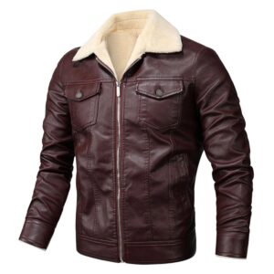 maiyifu-gj men sherpa lined faux leather jacket winter fleece lapel motorcycle coat vintage fur collar jacket leather jacket (brown,3x-large)