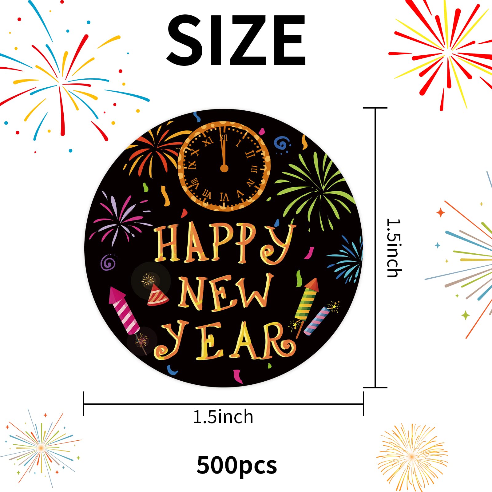 Acetiamin 500 Pcs Happy New Year Stickers for Kids and Adults, 1.5 Inches Round New Year Labels Roll, Happy Winter Holiday Stickers for Greeting Cards, Gift Boxes, Party Favors