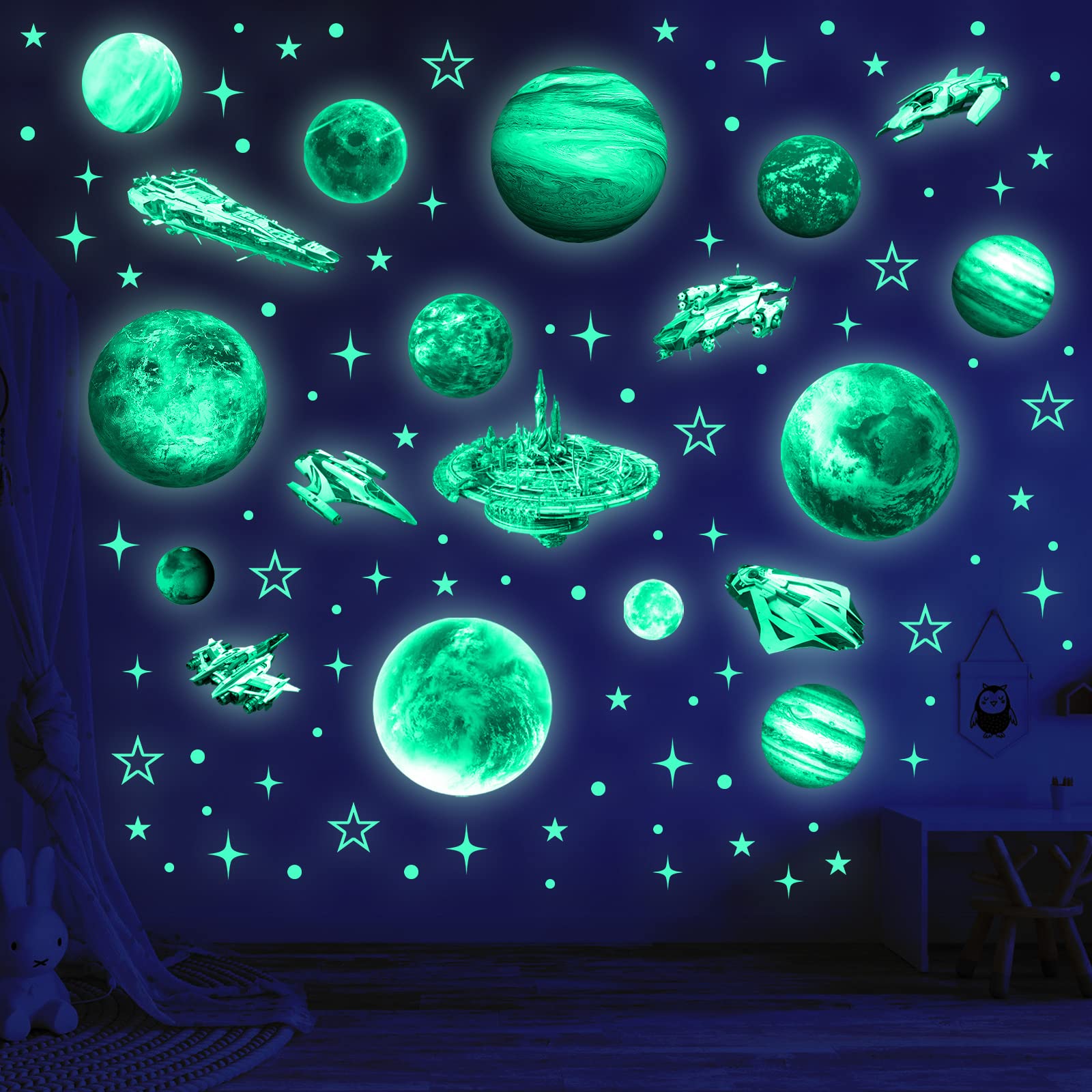 Glow in The Dark Stars Stickers for Ceiling,Planet Kids Wall Stickers for Boys and Girls Bedroom Decor,Solar System Kids Wall Decals for Kids Room Decorations