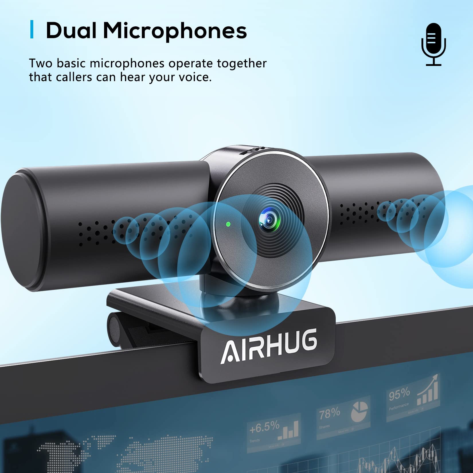 AIRHUG 2K Webcam with Microphones, USB Web Cam for Computer and Laptop Plug & Play, Web Camera with Privacy Cover, 71°,for Streaming and Conferencing