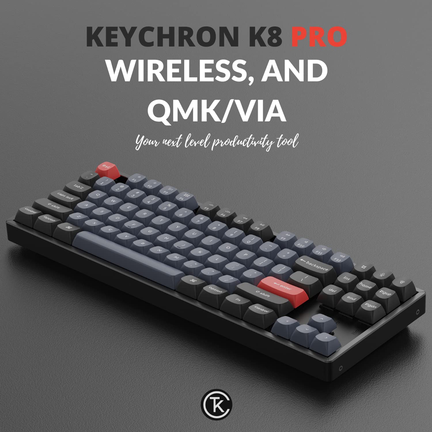 Keychron K8 Pro QMK/VIA Wireless Mechanical Keyboard, Hot-Swappable Aluminum Frame TKL Custom Programmable Keyboard with RGB Backlit, Gateron G Pro Blue Switch