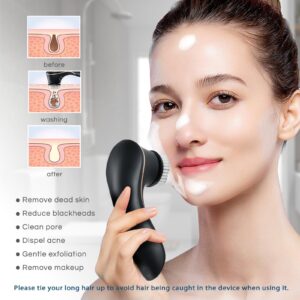 Facial Cleansing Brush, Electric Face Scrubber Rechargeable Exfoliator IPX-7 Waterproof Rotating Cleanser for Exfoliating, Massaging and Deep Cleansing for Women & Men with 4 Brush Heads Black