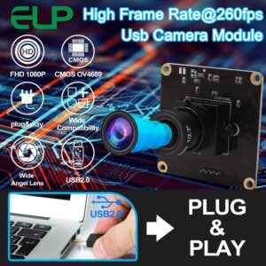 ELP 2MP High Speed USB Camera Module for Computer 1080P Mini UVC USB2.0 Webcam Board CMOS OV4689 Video CCTV Industrial PC Camera for Laptop High Frame 260fps 120fps 60fps Lightburn Camera