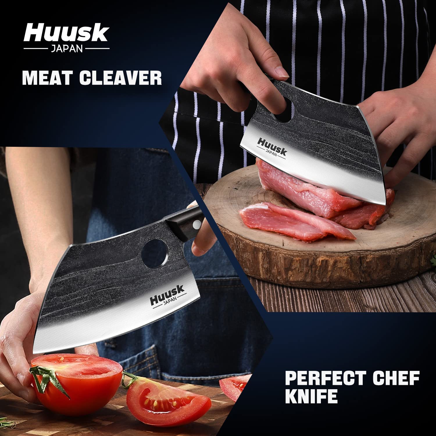 Huusk Serbian Chef Knives Bundle with Premium Slicing Knife Hand Forged Meat Cutting Knife for Slicing Meats Ribs Roasts Fruits BBQ Gift Idea