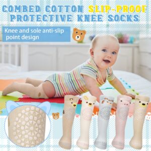 Mepase 5 Pairs Knee High Toddler Grip Socks Non Slip Baby Crawling Socks Anti Skid Crawling Newborn Socks for Boy Girl Infant, 5 Colors