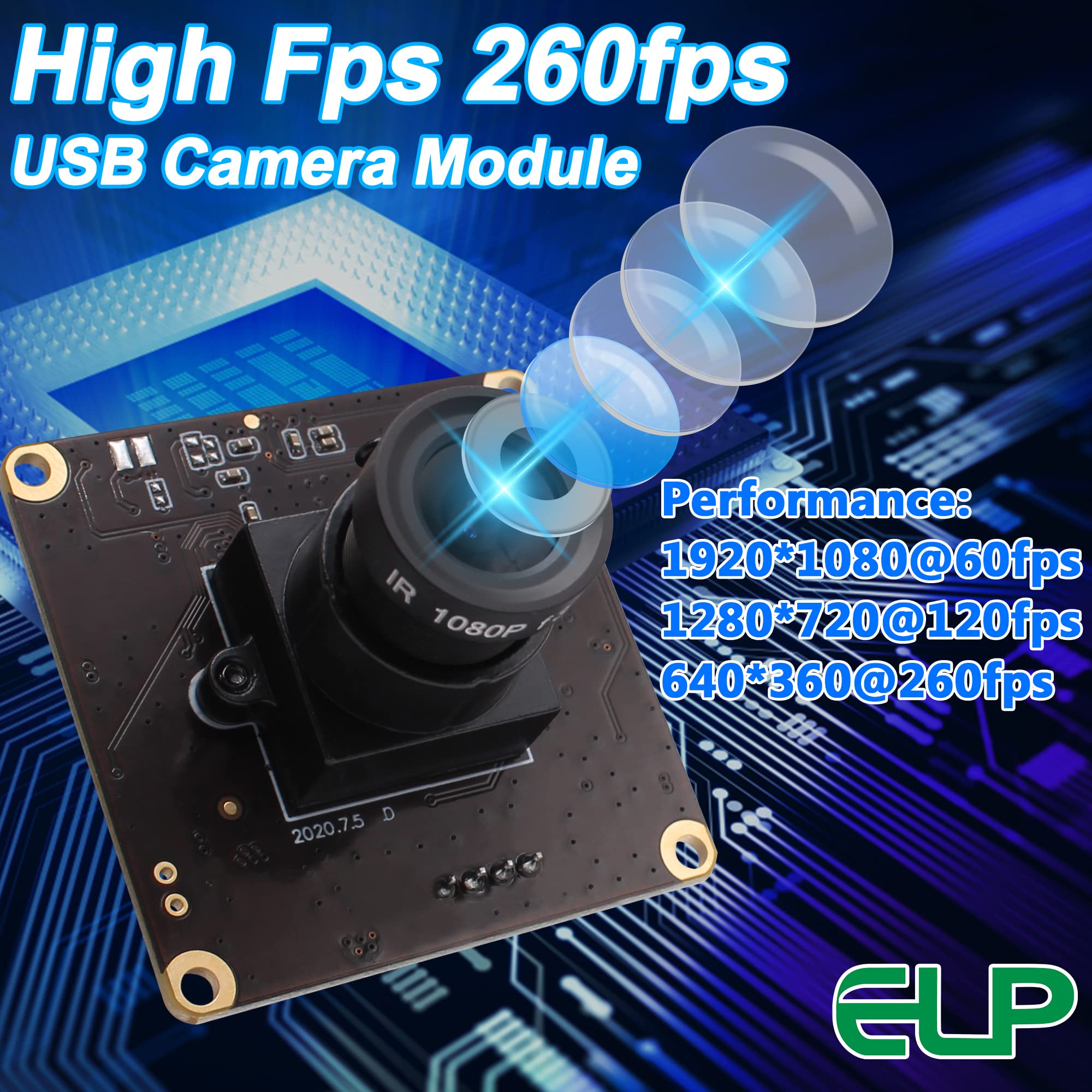 ELP 2MP High Speed USB Camera Module for Computer 1080P Mini UVC USB2.0 Webcam Board CMOS OV4689 Video CCTV Industrial PC Camera for Laptop High Frame 260fps 120fps 60fps Lightburn Camera