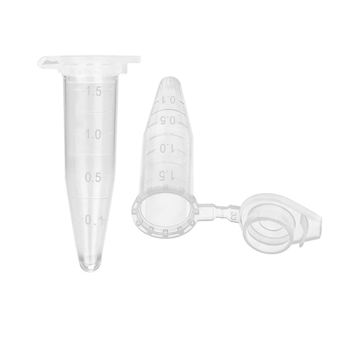 50Pcs 1.5ml Microcentrifuge Tube with Snap Cap, Clear Plastic Centrifuge Tubes Small Sample Bottle Mirco Test Tubes for Sample Storage Container