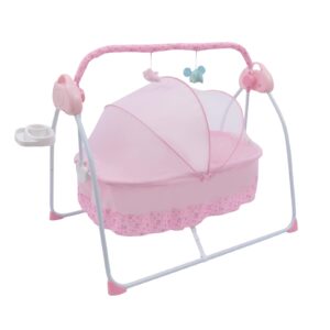 tfcfl electric baby crib cradle, 0-18 monthsinfant bed auto swing with remote control & music, 25kg/55lbs capacity, foldable baby bassinet, pink