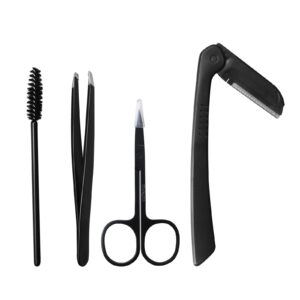 yeepsys 4 pcs eyebrow tweezers kit with scissors, eyelash brush &eyebrow razor, stainless steel tweezers for women and men facial hair, beard, brow