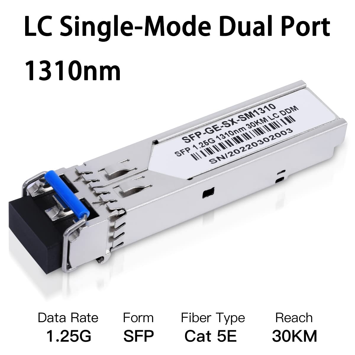 10 Pack 1.25G SFP LC Module 1000Base-LX (SMF,1310nm,20km,DDM) Single-Mode Transceiver for Cisco GLC-LH-SMD,Ubiquiti UniFi,Meraki MA-SFP-1GB-LX10,Fortinet,Mikrotik,TP-Link,Netgear,TL-SM311LS,D-Link