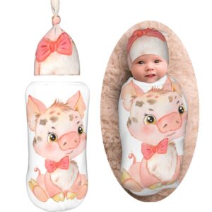 auhomea little baby cute pig baby swaddle blankets for 0-6 months girl adjustable newborn swaddles sleep sack