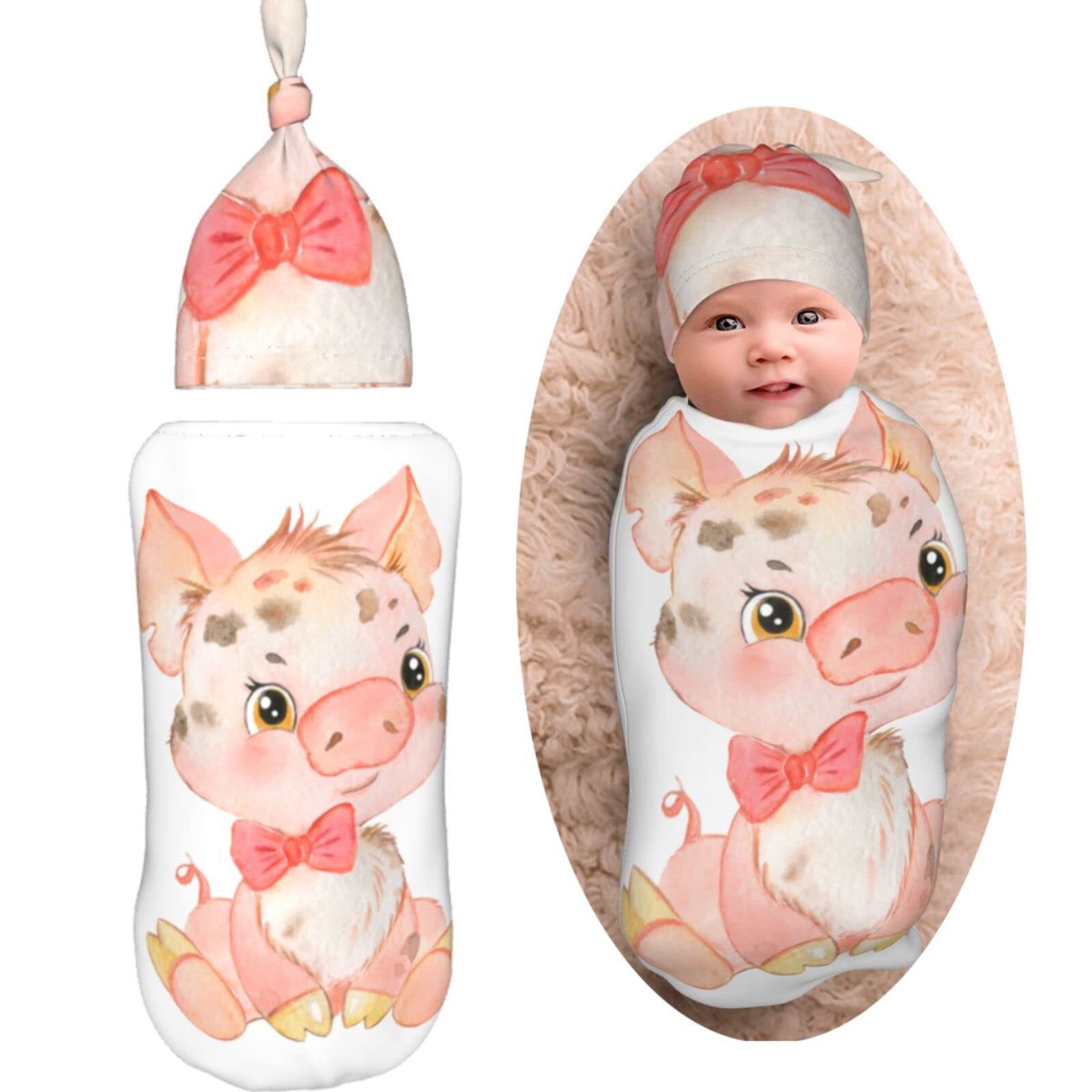 AuHomea Little Baby Cute Pig Baby Swaddle Blankets for 0-6 Months Girl Adjustable Newborn Swaddles Sleep Sack