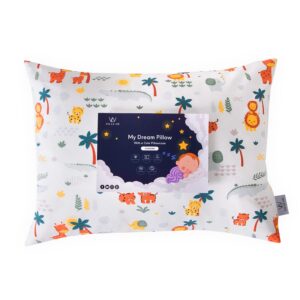 via la vie my dream pillow small toddler pillow with pillowcase - 100% cotton fabric with polyester fill hypoallergenic sleeping pillow for kids - machine washable, 13x18 inches