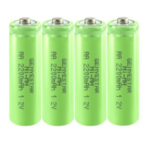 genyestar rechargeable aa battery nimh 1.2v double a 2200mah high capacity 4 pack pre-charged solar batteries low self discharge for solar light replacement electronic toys household devices