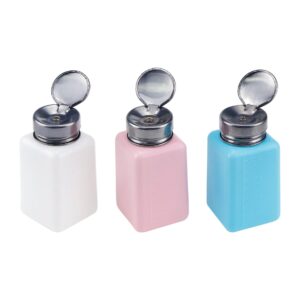 crapyt push down liquid press pumping refillable empty pump bottle 3 pack（each of blue, pink, and white） push down dispenser 2.09"×2.09"×4.02"