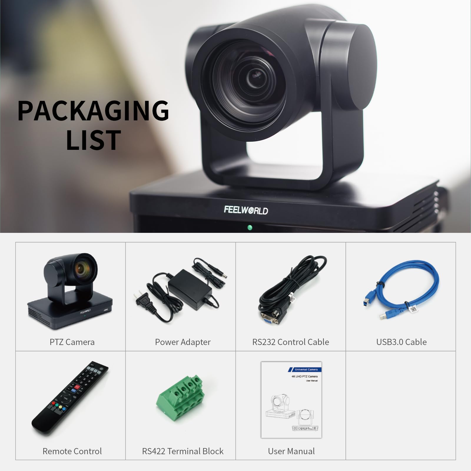 FEELWORLD UHD4K12X 4K PTZ Camera USB POE 12X Optical Pan Tilt Zoom, AI Auto Tracking Fcous SDI HDMI IP Remote Control for Live Streaming Church Video Conference Teaching