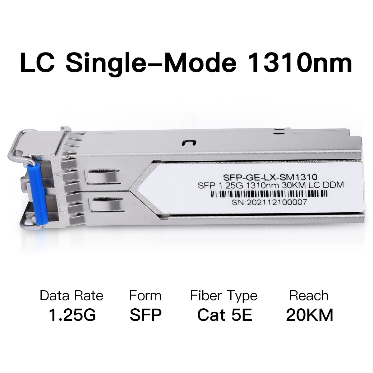 10 Pack 1.25G SFP LC Module 1000Base-LX (SMF,1310nm,20km,DDM) Single-Mode Transceiver for Cisco GLC-LH-SMD,Ubiquiti UniFi,Meraki MA-SFP-1GB-LX10,Fortinet,Mikrotik,TP-Link,Netgear,TL-SM311LS,D-Link