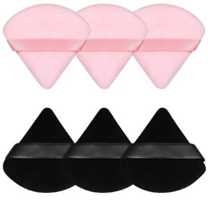 pimoys 6 pieces powder puff face makeup sponge soft velour triangle powder puffs for loose powder setting powder cosmetic foundation beauty sponge, stocking stuffers gift for women (black, pink)