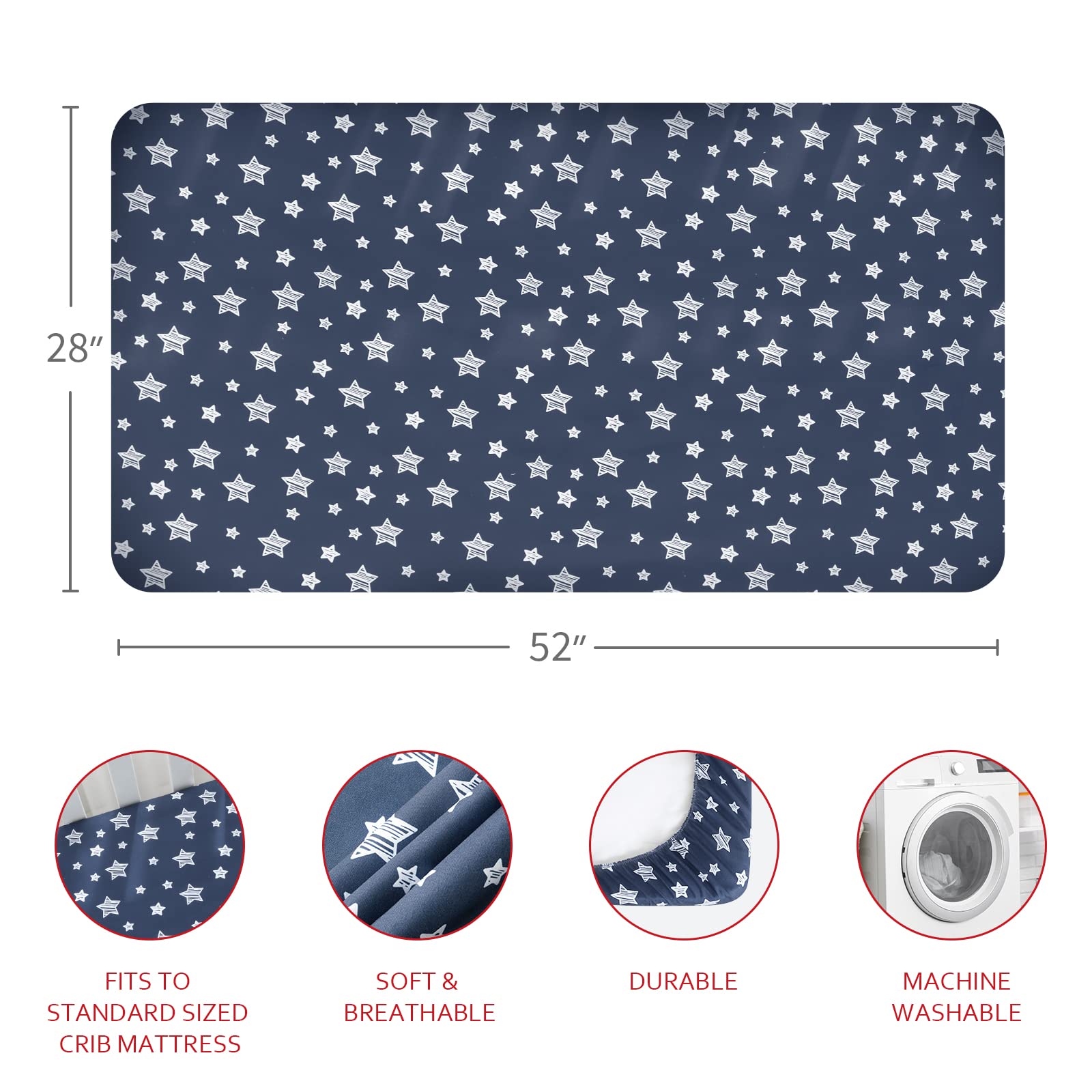 Crib Sheets & Waterproof Crib Mattress Protector for Boys 4 Pack Set, Viscose Made from Bamboo, Waterproof Crib Sheets Mattress Pad Cover, Grey & Navy