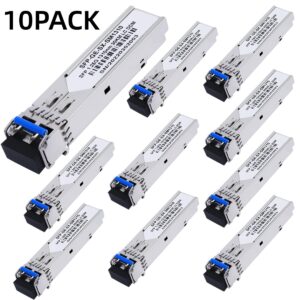 10 Pack 1.25G SFP LC Module 1000Base-LX (SMF,1310nm,20km,DDM) Single-Mode Transceiver for Cisco GLC-LH-SMD,Ubiquiti UniFi,Meraki MA-SFP-1GB-LX10,Fortinet,Mikrotik,TP-Link,Netgear,TL-SM311LS,D-Link