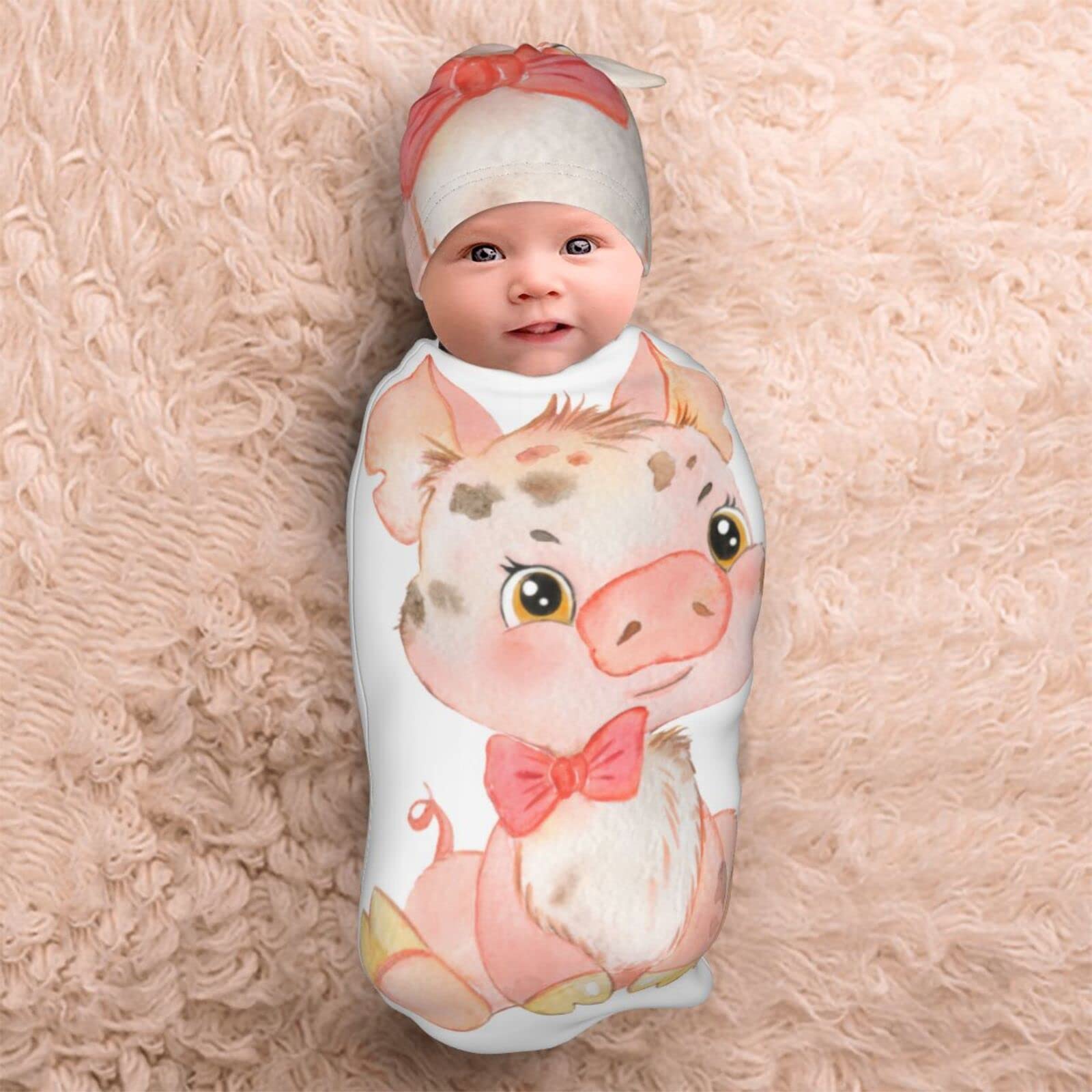 AuHomea Little Baby Cute Pig Baby Swaddle Blankets for 0-6 Months Girl Adjustable Newborn Swaddles Sleep Sack