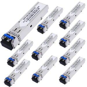 10 pack 1.25g sfp lc module 1000base-lx (smf,1310nm,20km,ddm) single-mode transceiver for cisco glc-lh-smd,ubiquiti unifi,meraki ma-sfp-1gb-lx10,fortinet,mikrotik,tp-link,netgear,tl-sm311ls,d-link