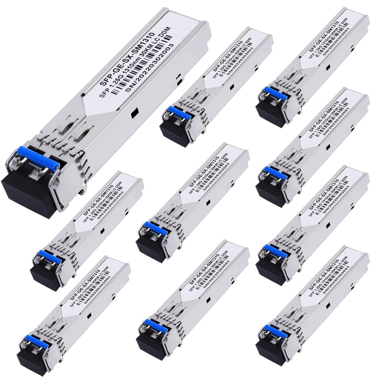 10 Pack 1.25G SFP LC Module 1000Base-LX (SMF,1310nm,20km,DDM) Single-Mode Transceiver for Cisco GLC-LH-SMD,Ubiquiti UniFi,Meraki MA-SFP-1GB-LX10,Fortinet,Mikrotik,TP-Link,Netgear,TL-SM311LS,D-Link