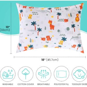 Via La Vie My Dream Pillow Small Toddler Pillow with Pillowcase - 100% Cotton Fabric with Polyester Fill Hypoallergenic Sleeping Pillow for Kids - Machine Washable, 13x18 Inches