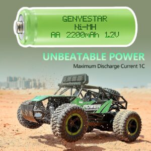 GENYESTAR Rechargeable AA Battery NIMH 1.2V Double A 2200mAh High Capacity 4 Pack Pre-Charged Solar Batteries Low Self Discharge for Solar Light Replacement Electronic Toys Household Devices