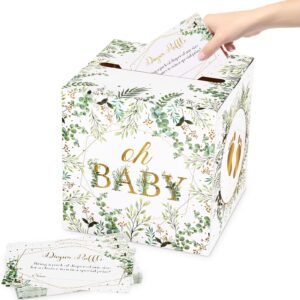 eaezerav 50 pcs greenery diaper raffle tickets with diaper raffle box baby shower card holder box diaper raffle insert ticket for greeney baby shower decorations raffle party game