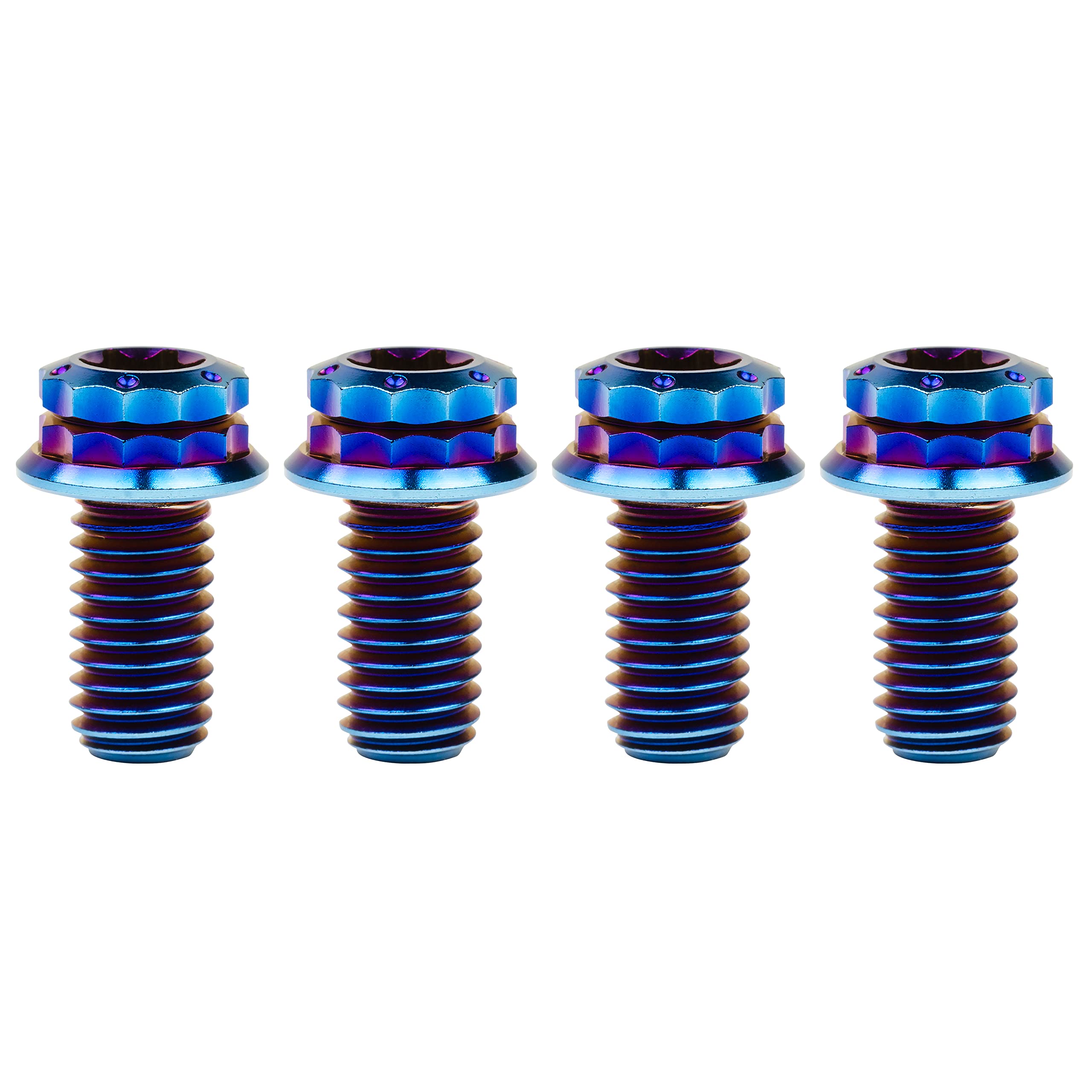 Wanyifa Titanium Flange 12 Point Head M8 x15 20 25 30 35 40 45 50 55 60 65mm Screw Bolt Pack of 4 (M8x15mm, Burning Blue)