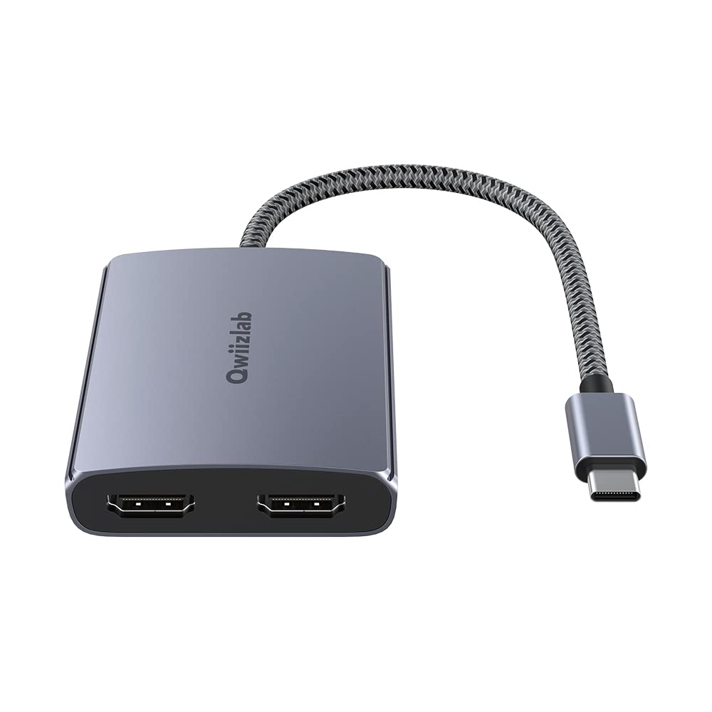 Qwiizlab USB C to Dual HDMI Adapter for Windows & Mac, Two Monitors Output (1x 8K@30Hz, 1x 4K@60Hz), Supports DisplayPort Alt Mode for Multi-Stream Transport