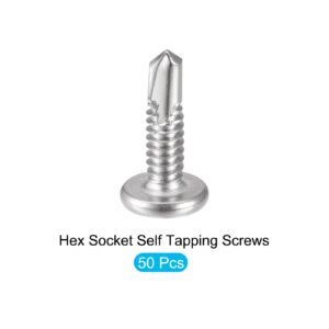 METALLIXITY Hex Socket Self Tapping Screws (#10 x 3/4") 50Pcs, Flat Round Socket Head Cap Screws - for Housing Construction