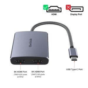 Qwiizlab USB C to Dual HDMI Adapter for Windows & Mac, Two Monitors Output (1x 8K@30Hz, 1x 4K@60Hz), Supports DisplayPort Alt Mode for Multi-Stream Transport