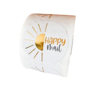 mailed it 1.5 inch gold boho happy mail sun© stickers - 250 per roll - for small business (happy mail sun, 1 roll)