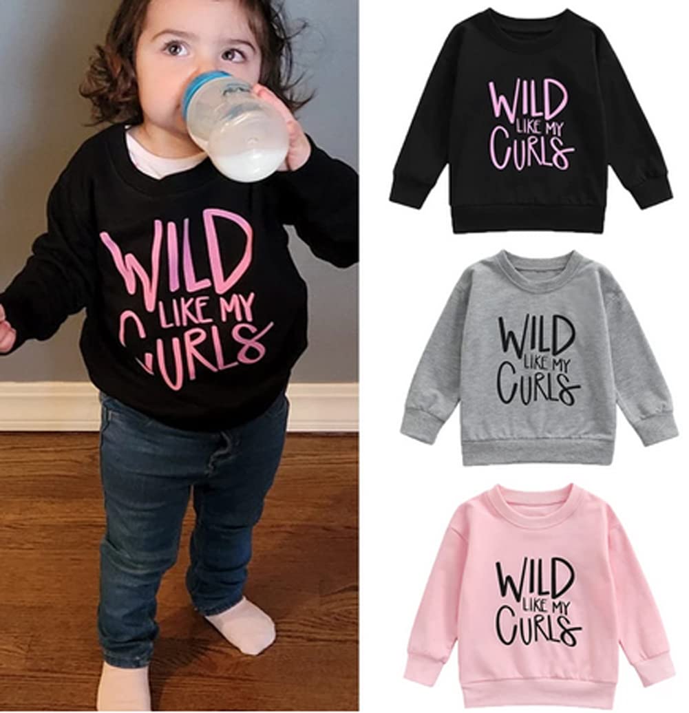 Tiacham Toddler Sweatshirt Baby Girl Fall Clothes Wild Like My Curls Shirt Kids Crewneck Sweaters Winter Top (Pink, 2-3 Years)