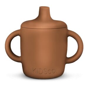 kidsco. silicone sippy cup and training cup for baby 6 months+ soft spout and handles unbreakable easy grip for babies 6-12 months and toddlers 1-3 years 5oz/150ml (caramel)