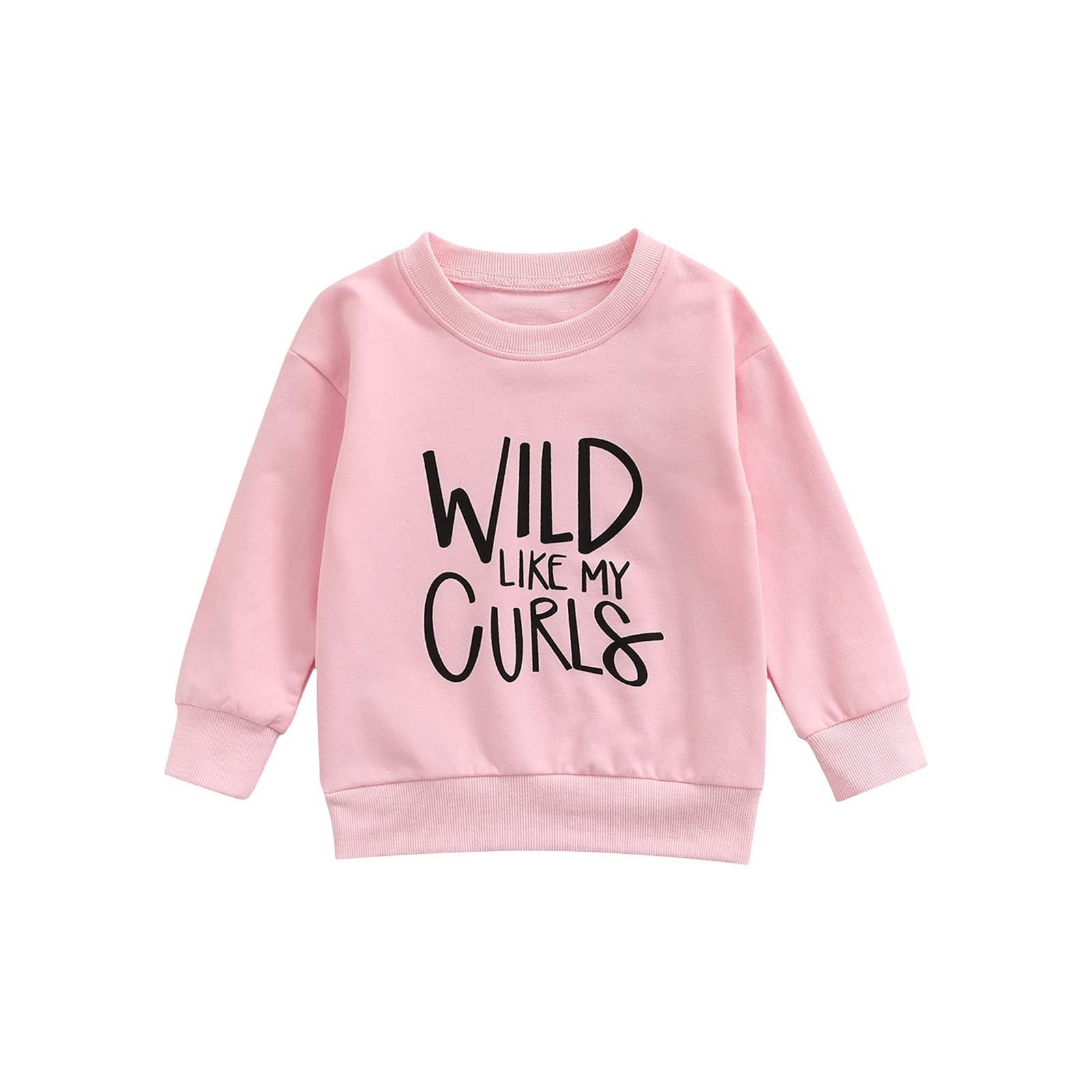 Tiacham Toddler Sweatshirt Baby Girl Fall Clothes Wild Like My Curls Shirt Kids Crewneck Sweaters Winter Top (Pink, 2-3 Years)