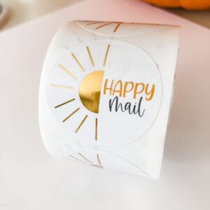 Mailed It 1.5 Inch Gold Boho Happy Mail Sun© Stickers - 250 Per Roll - for Small Business (Happy Mail Sun, 1 Roll)