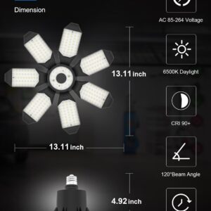 SEOBIOG 2-Pack LED Garage Light Bulbs, Ultra Bright 250W 25000LM Garage Lights Ceiling LED, 6500K Shop Light w/ 7+1 Deformable Panels, LED Light Bulbs for Garage, Workshop, Warehouse, Barn