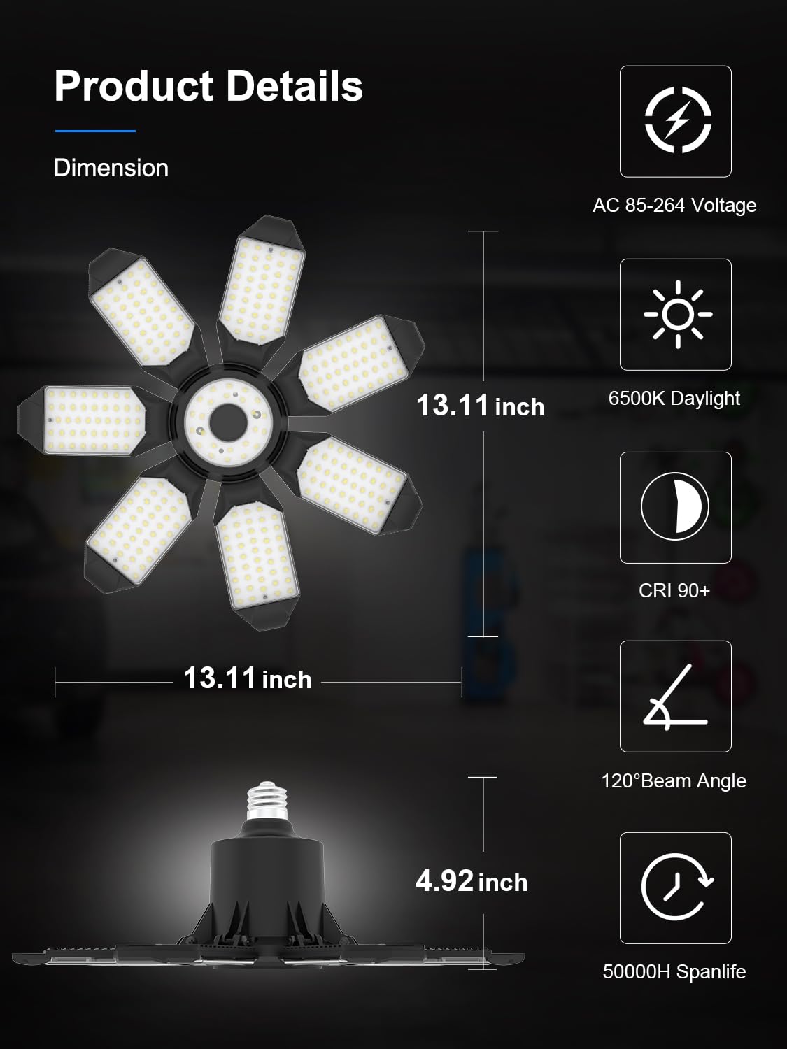 SEOBIOG 2-Pack LED Garage Light Bulbs, Ultra Bright 250W 25000LM Garage Lights Ceiling LED, 6500K Shop Light w/ 7+1 Deformable Panels, LED Light Bulbs for Garage, Workshop, Warehouse, Barn