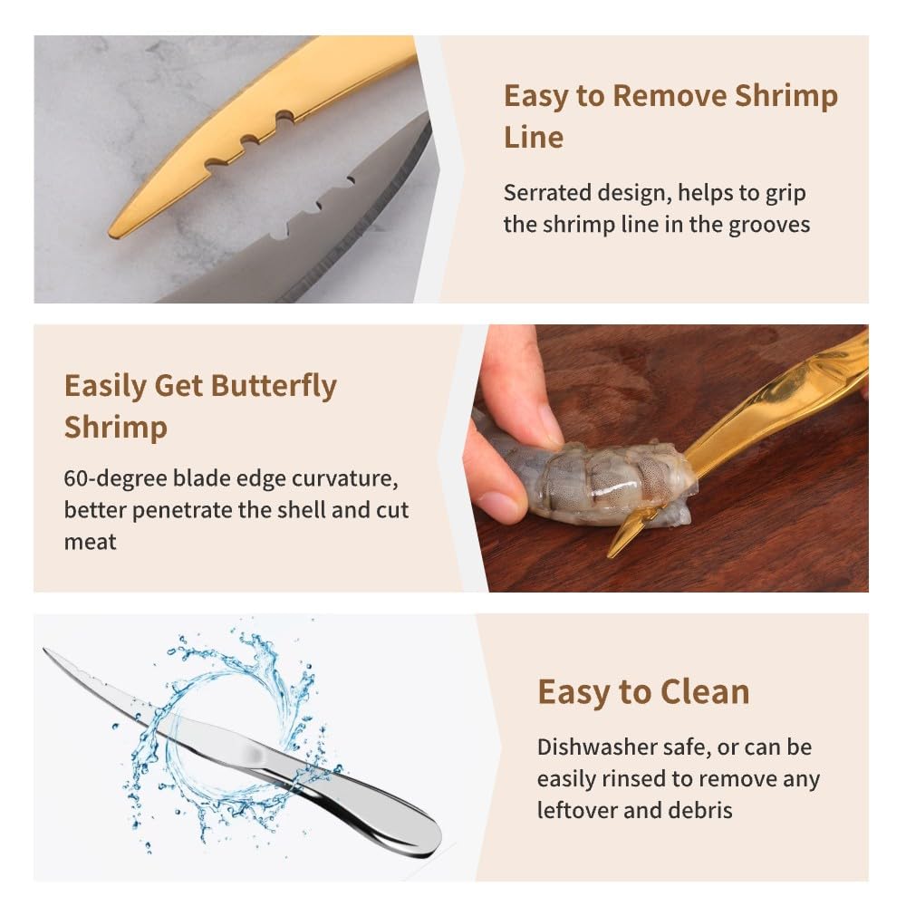 ADORAMBLING Shrimp Deveining tool Multi-Colored Shrimp Deveiner Tool Stainless Steel Shrimp Peeler and Deveiner Tool Seamless Shrimp Peeler for Easy Shrimp Deveining (Rose Gold)