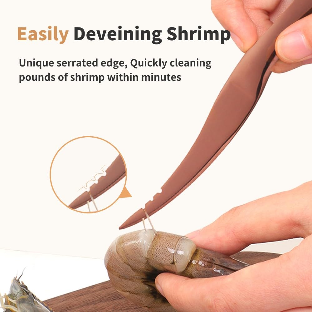 ADORAMBLING Shrimp Deveining tool Multi-Colored Shrimp Deveiner Tool Stainless Steel Shrimp Peeler and Deveiner Tool Seamless Shrimp Peeler for Easy Shrimp Deveining (Rose Gold)