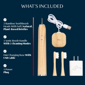 Better & Better Sonic Bamboo Electric Toothbrush for Adults | Rechargeable Electric Bamboo Toothbrush w/Plant-Based Bristles | Soft Bamboo Brush Heads incl. | 5 Cleaning Modes & Long-Lasting Battery