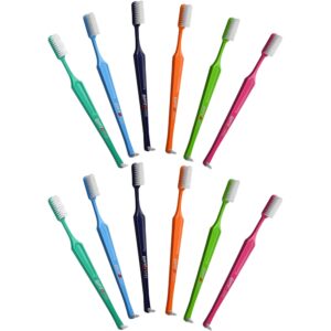 paro m43 toothbrush 708 | compact brush head with medium bristles and exchangeable inter space f | 4 rows, 43 tufts (12 pack multicolor)