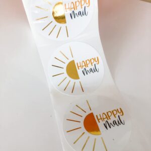 Mailed It 1.5 Inch Gold Boho Happy Mail Sun© Stickers - 250 Per Roll - for Small Business (Happy Mail Sun, 1 Roll)