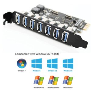 Dracaena 7 Ports USB 3.0 PCI Express USB Expansion Card,USB 3.0 7 Ports Expansion Card,Connect 7 Devices Expanded,Not Compatible with PCIe Riser,Support Desktop PC, Linux/WindowsXP/ 7/8/ 8.1/10